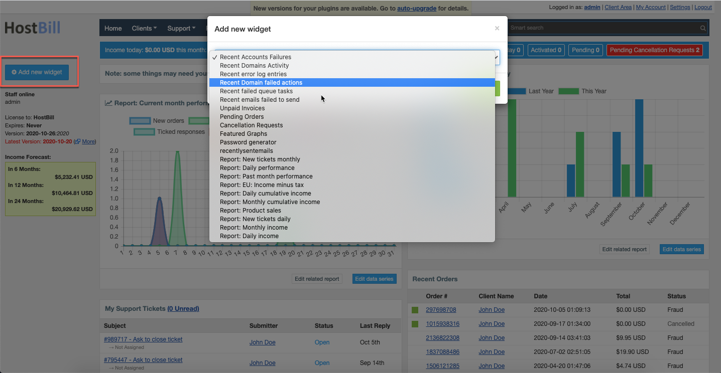 New admin area widgets, Cloudstack update & more news! - HostBill Blog