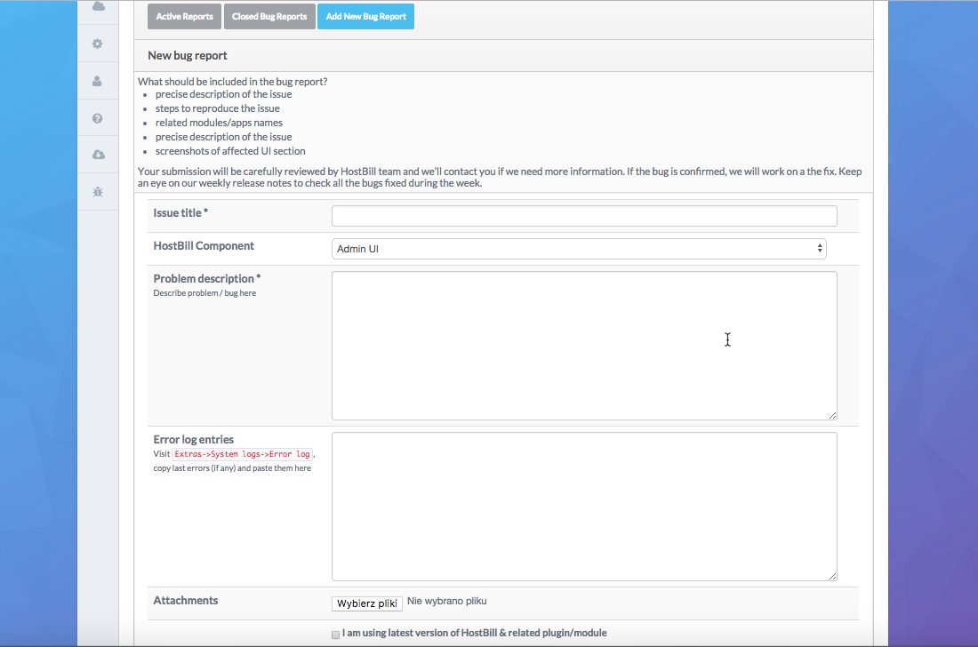 New Bug Report System - HostBill Blog