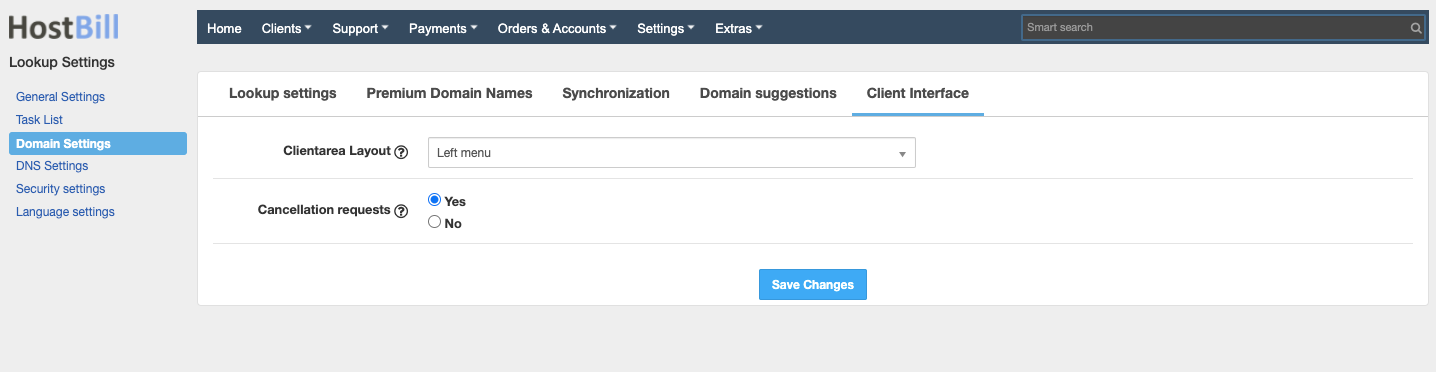 New domains feature: Client interface settings - HostBill Blog